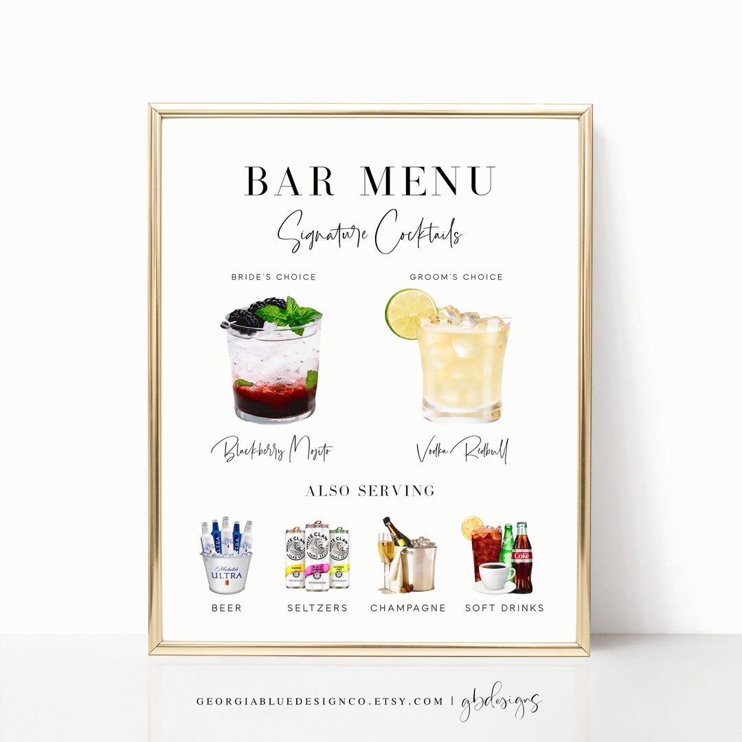 Printable Signature Cocktails Sign | Editable Signature Cocktails ...