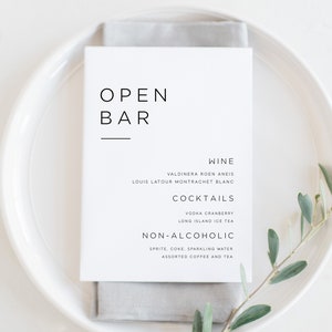 Printable Bar Menu | Bar Menu Template | Open Bar Printable | Open Bar ...