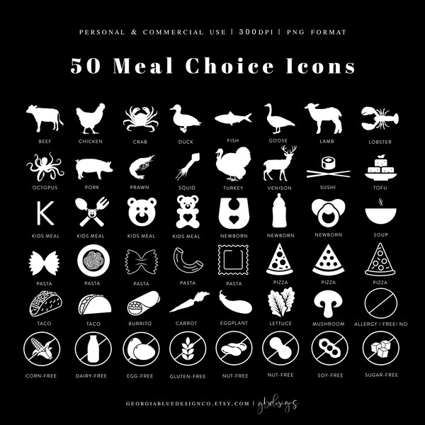 White Meal Choice Icons - Etsy