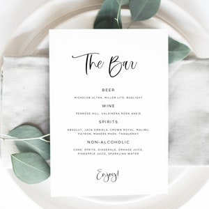 Bar Menu Card Bar Menu Template Printable Bar Menu Sign Wedding Bar ...