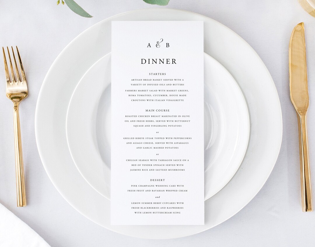 Printable Wedding Menu Wedding Menu Template Wedding Menu Card Menu ...
