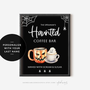 Printable Halloween Coffee Bar Sign | Freshly Booed Coffee | Haunted ...