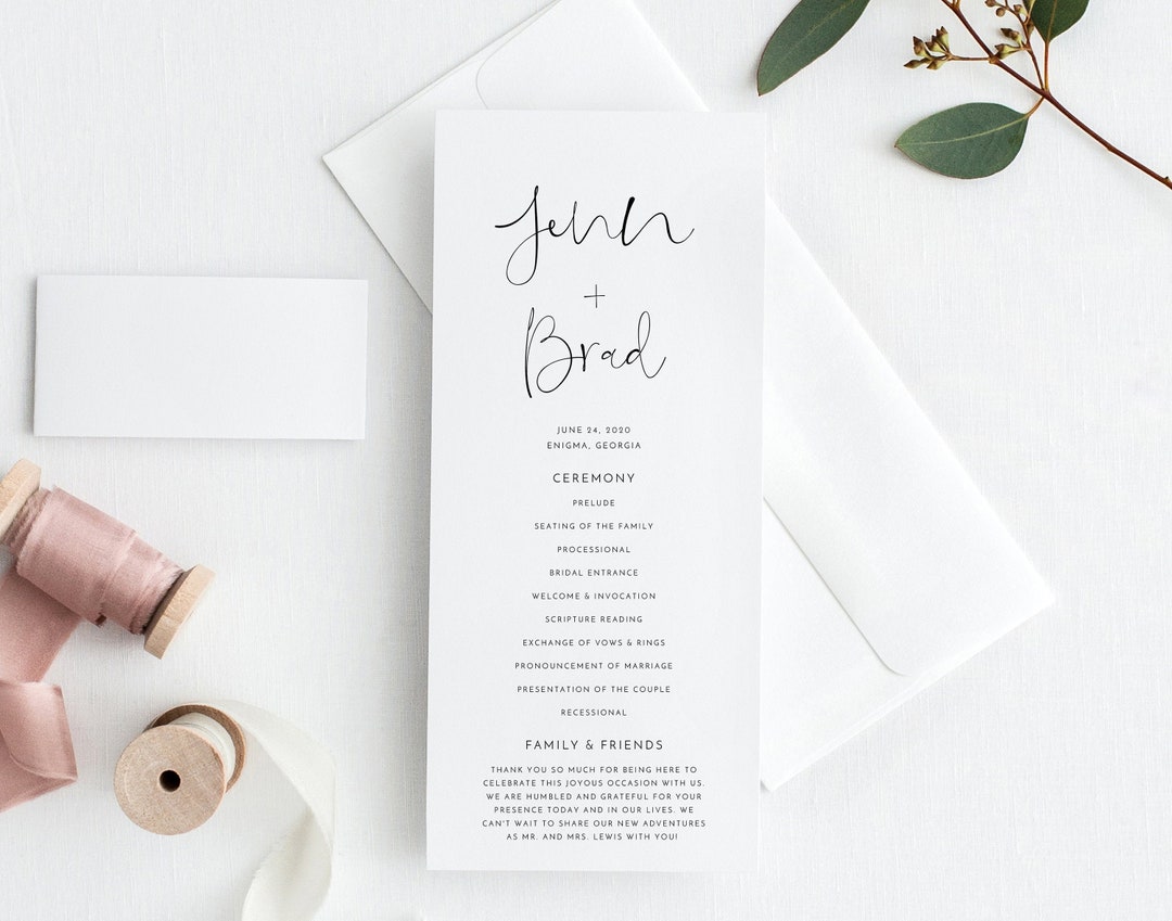 Printable Wedding Program Template Printable Wedding Ceremony Program ...