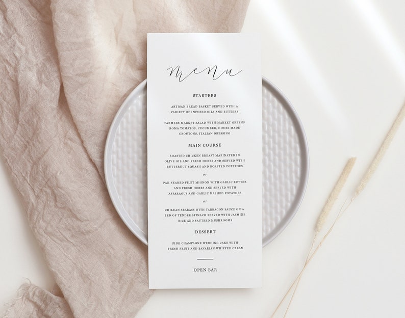 Printable Wedding Menu Wedding Menu Template Wedding Menu - Etsy
