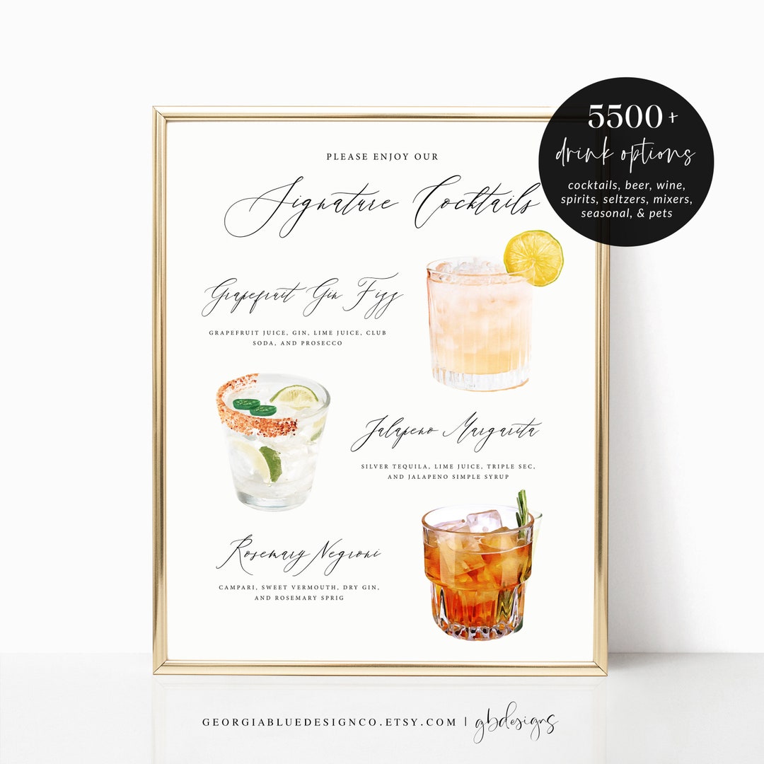 Printable Signature Cocktails Sign, Wedding Signature Drinks Menu ...