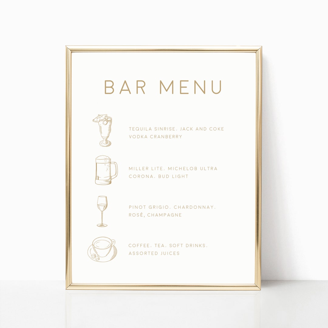 Printable Open Bar Menu Gold Bar Menu Template Open Bar - Etsy