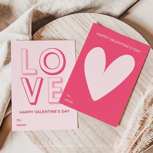 Printable Valentines Cards Pink Heart Valentine Cards Classroom ...