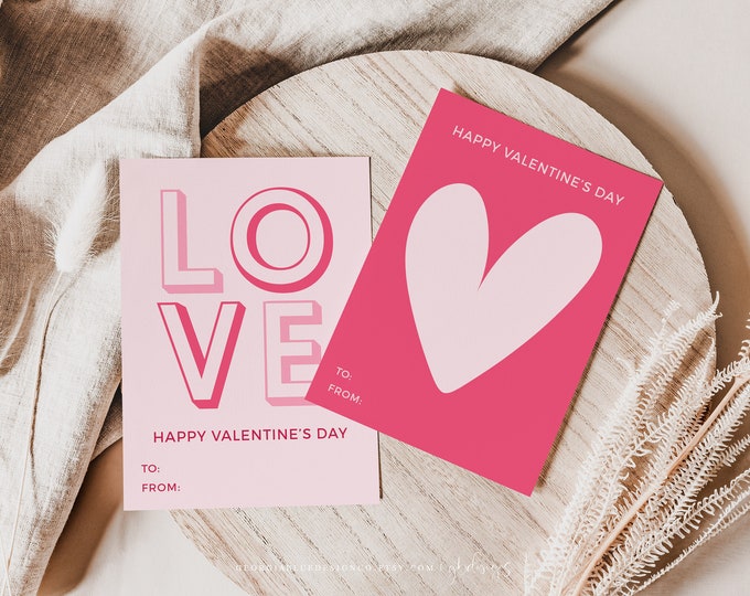 Printable Valentines Cards Pink Heart Valentine Cards Classroom ...