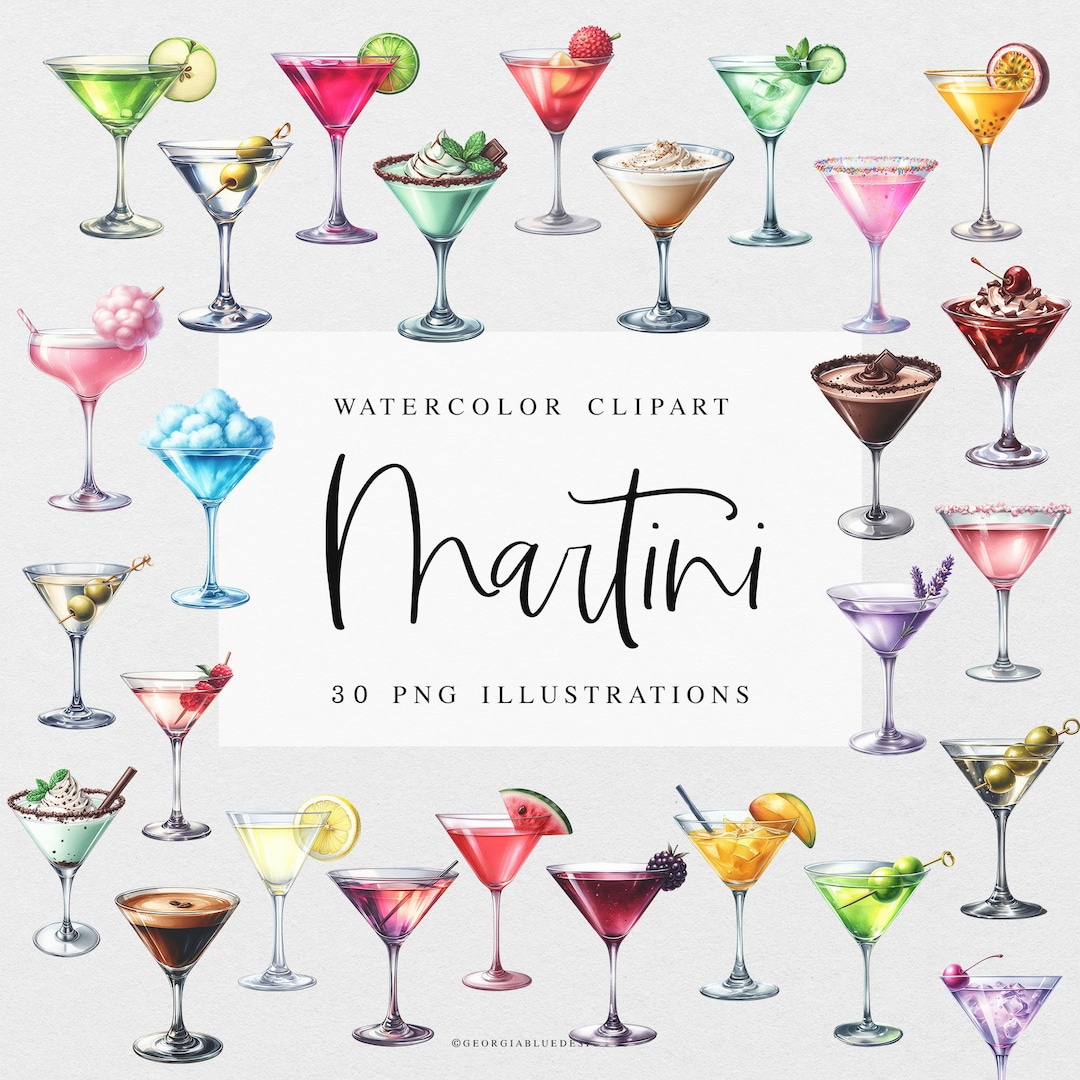 Martini Watercolor Clipart, Cocktail Clipart Illustrations, Watercolor ...
