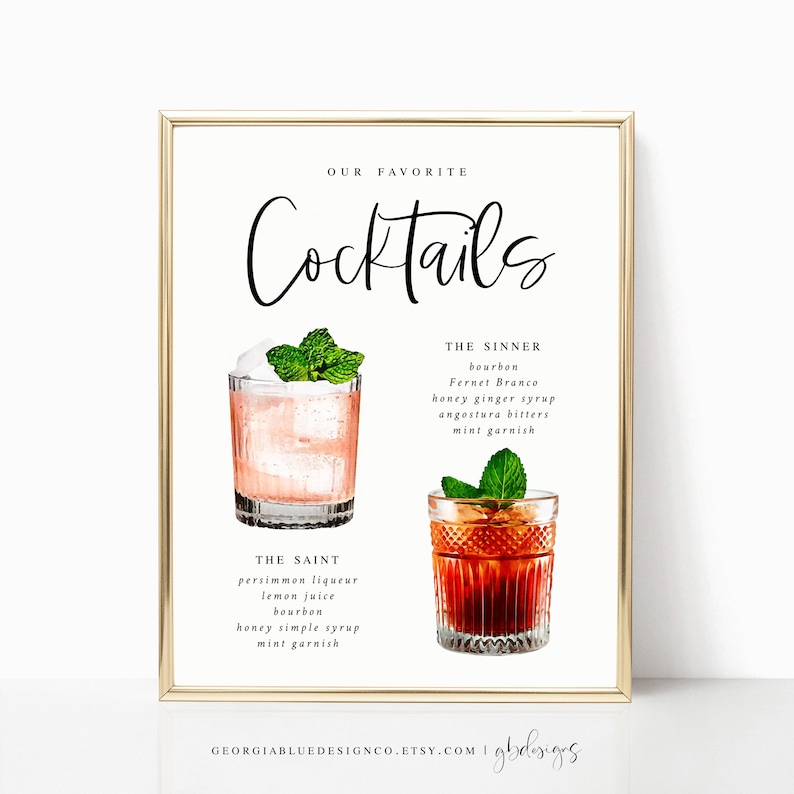 Printable Signature Cocktails Sign Editable Signature - Etsy