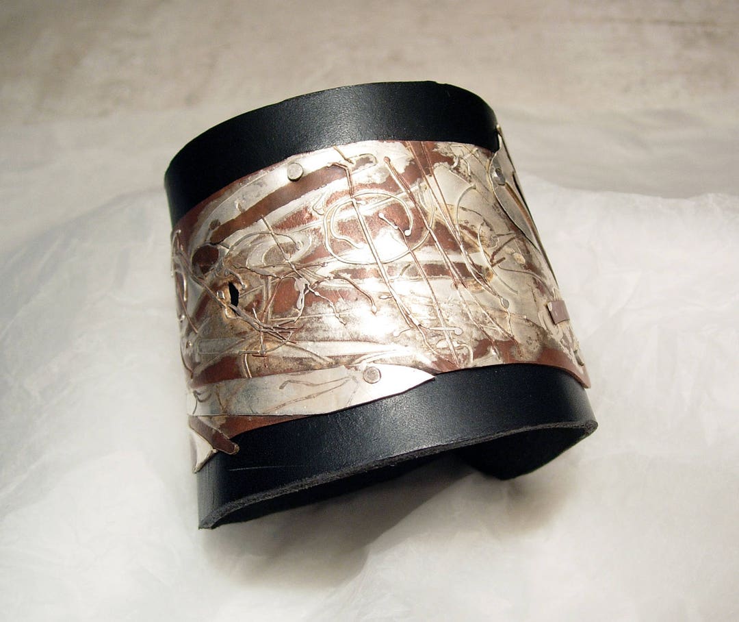 Bracelet in Leather and Shill Silver Inlaid With Copper Inlays - Etsy