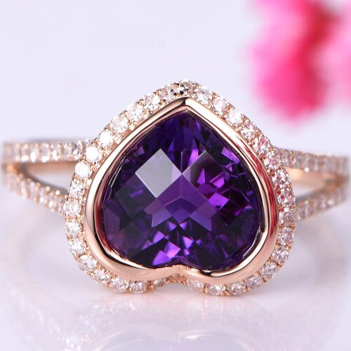 Heart Shape Amethyst Ring 3.75ct Natural Amethyst Engagement - Etsy