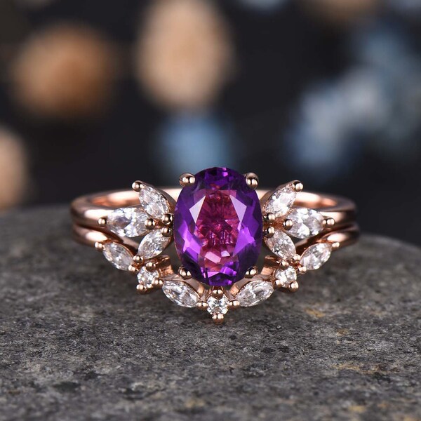 Rose Gold Amethyst Engagement Ring - Etsy