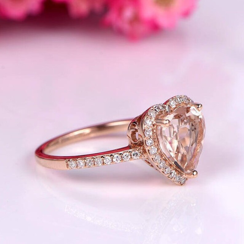 Morganite Engagement Ring Pink Morganite Ring 8mm Heart Shape - Etsy