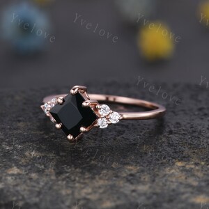 3PCS Vintage Princess Cut Black Onyx Engagement Ring Set,black Spinel ...
