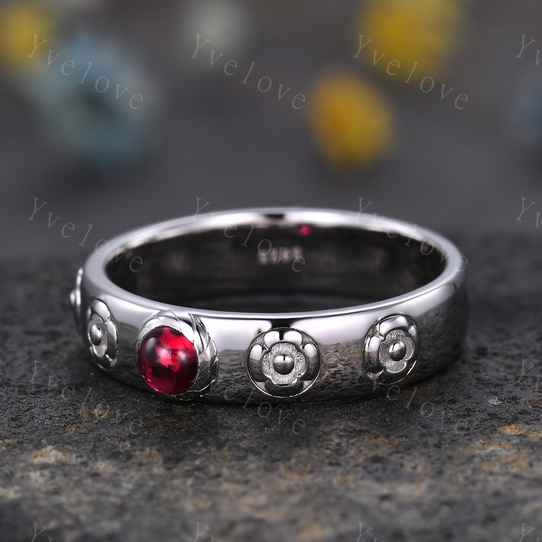 Howls Moving Castle Ring 4mm Round Natural Red Ruby Wedding Band S925 ...