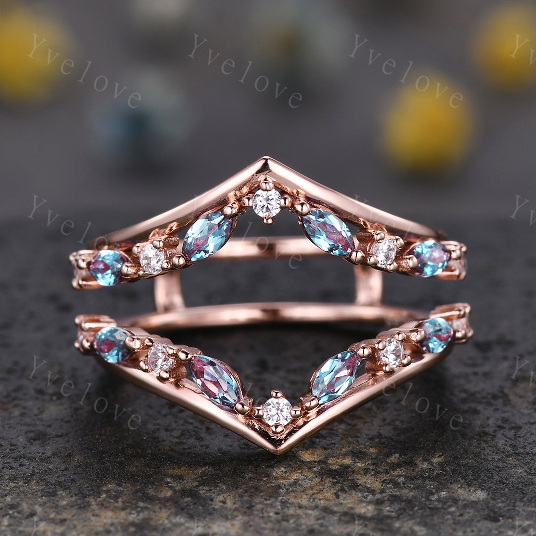 Alexandrite Wedding Band,marquise Alexandrite Ring,retro Rose Gold Ring ...