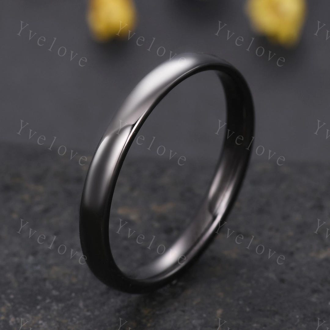 Unique Unisex Black Silver Wedding Band Smooth Finish 3mm Mens Ring ...