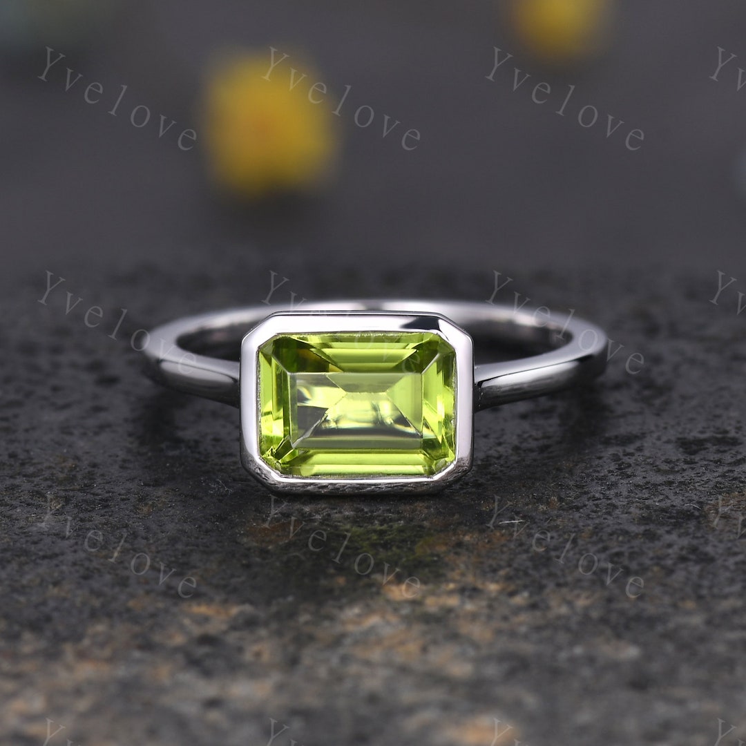 Emerald Cut Peridot Engagement Ring,east to West Ring,solitaire Ring ...