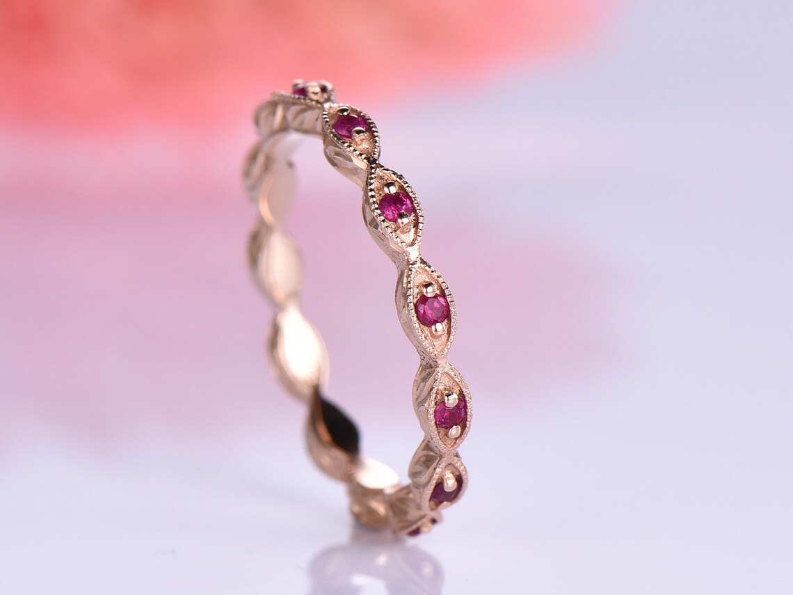 Rose Gold Ruby Wedding Band Full Eternity Ring Art Deco - Etsy