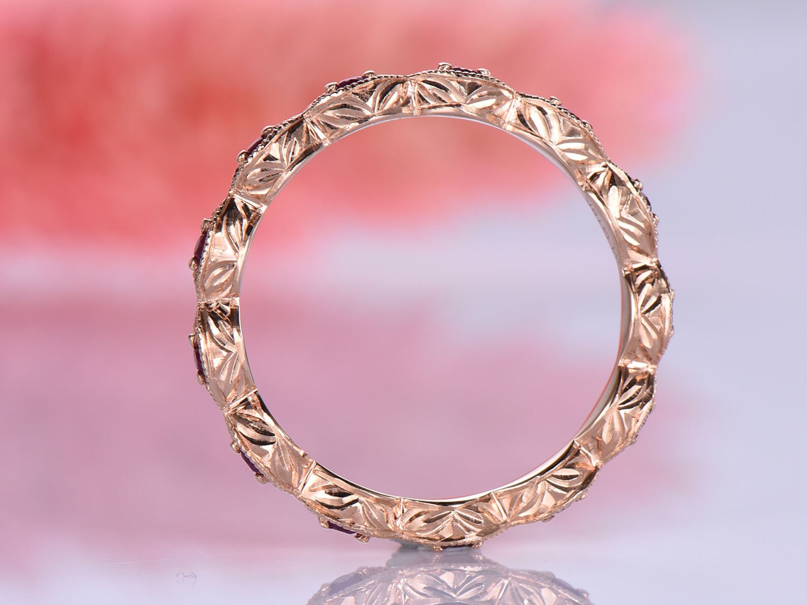 Rose Gold Ruby Wedding Band Full Eternity Ring Art Deco - Etsy