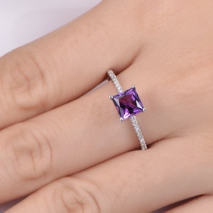 Princess Cut Amethyst Engagement Ring 14k White Gold Half - Etsy