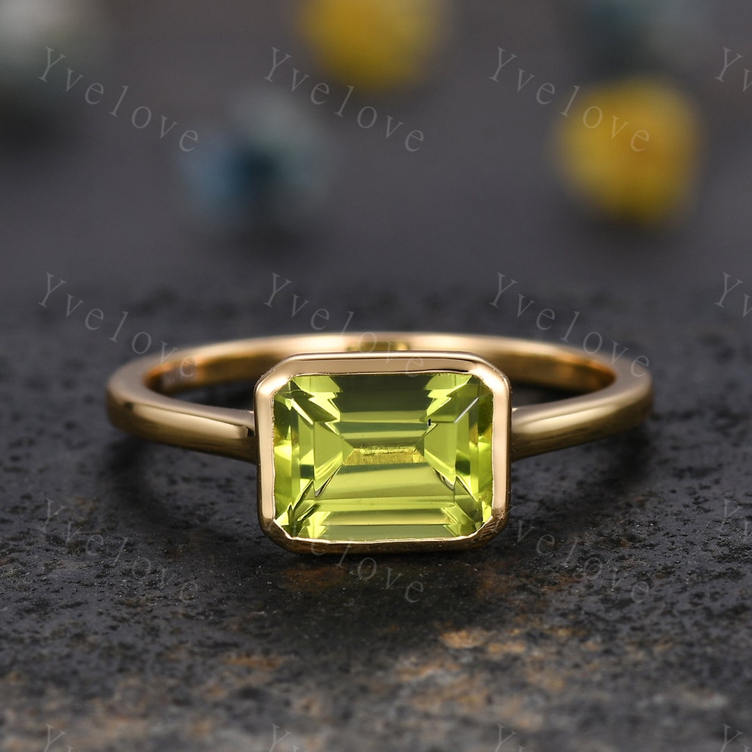 Emerald Cut Peridot Engagement Ring,east to West Ring,solitaire Ring ...