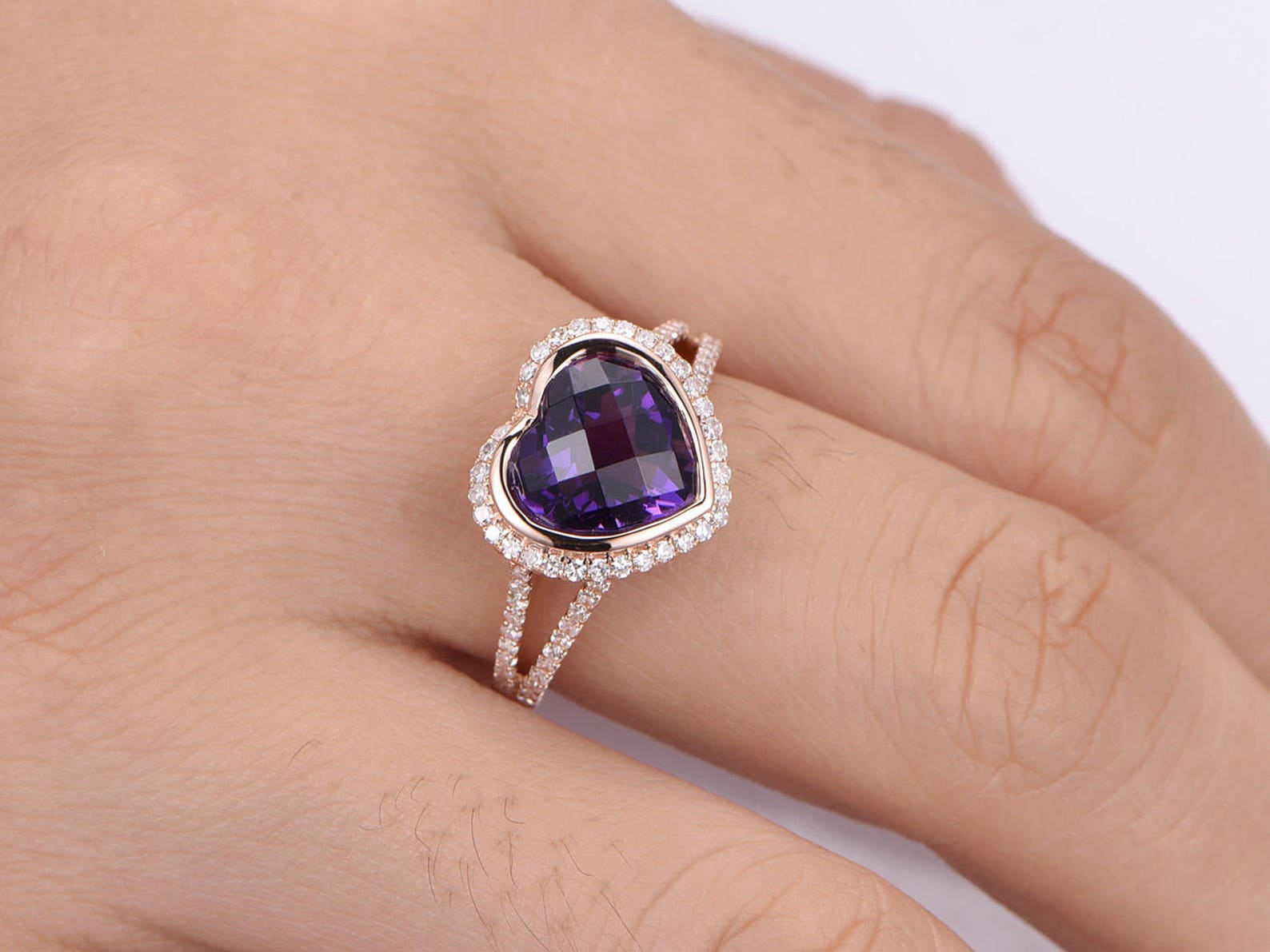 Heart Shape Amethyst Ring 3.75ct Natural Amethyst Engagement - Etsy