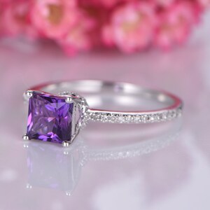 Princess Cut Amethyst Engagement Ring 14k White Gold Half - Etsy