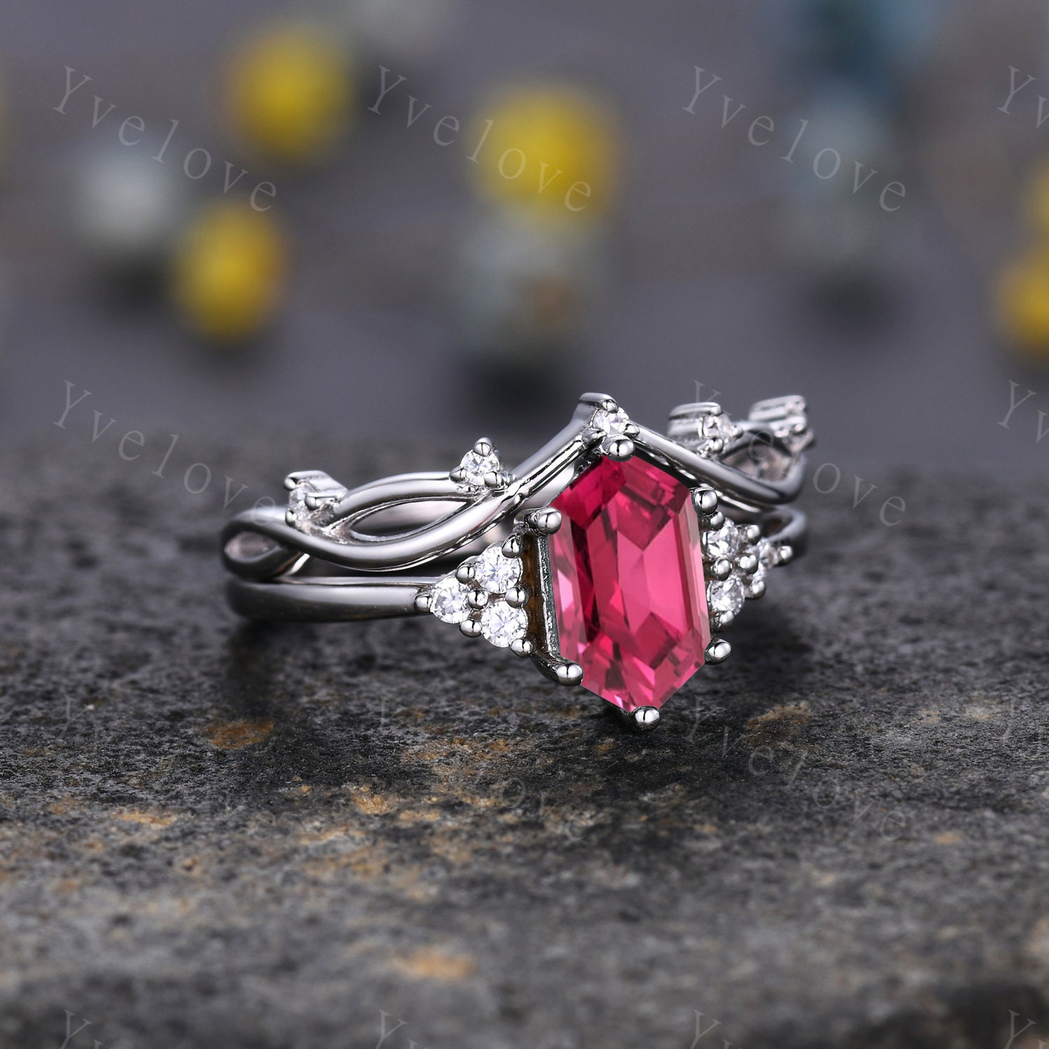 Retro Hexagon Red Ruby Ringvintage Sterling Silver Ring - Etsy