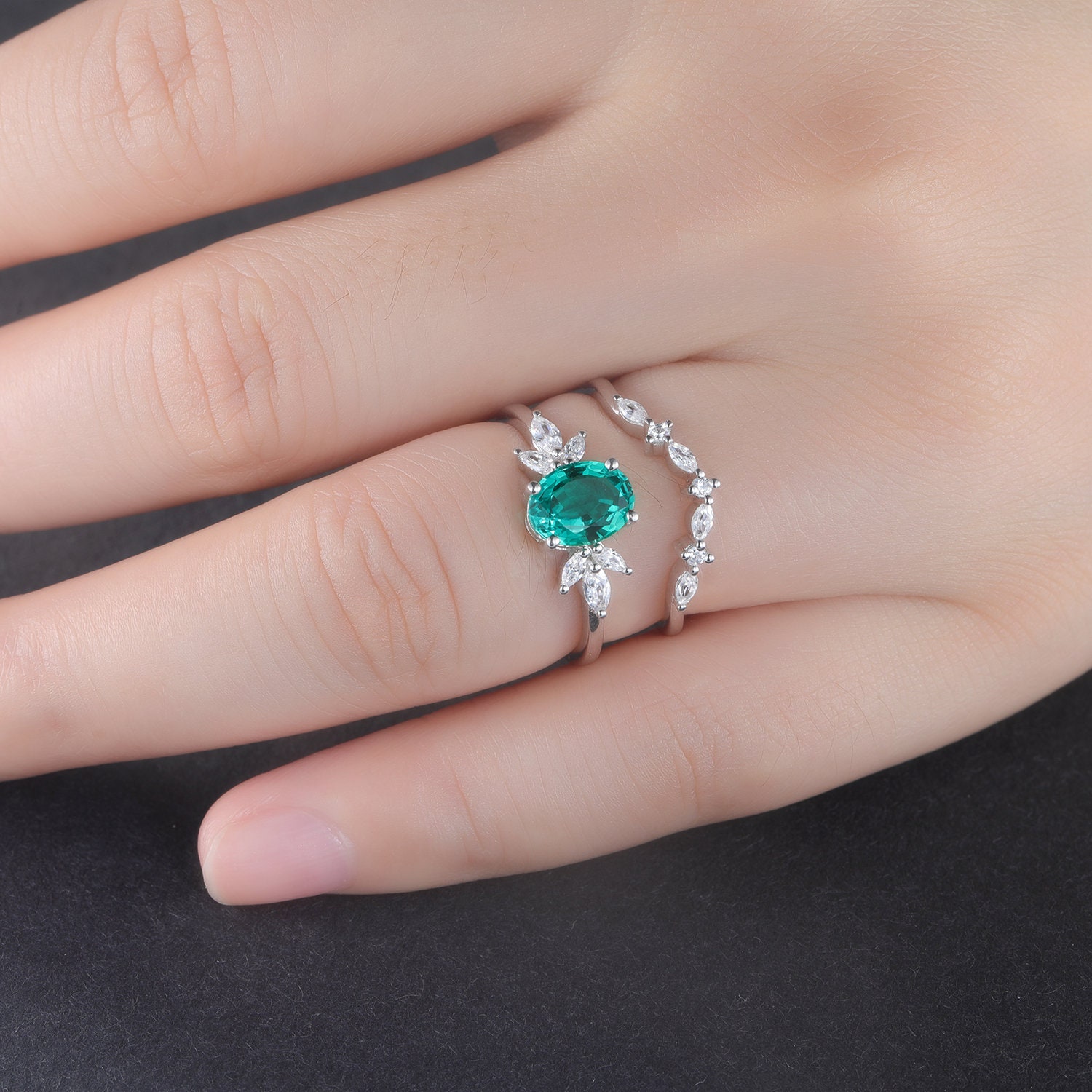 Emerald Wedding Ring Set Emerald Engagement Ring Moissanite | Etsy