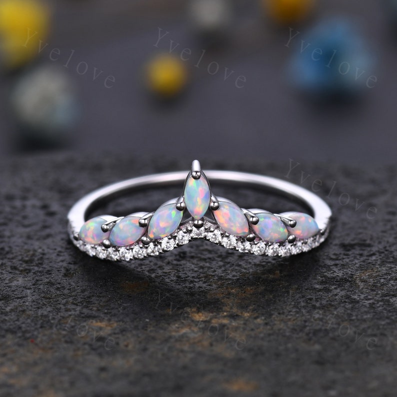 Multi-gemstone Ringwhite Fire Opal Rings for Women14k White - Etsy