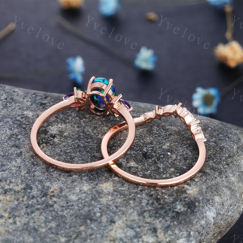 Blue Sandstone Wedding Ring Set Oval Sandstone Engagement - Etsy