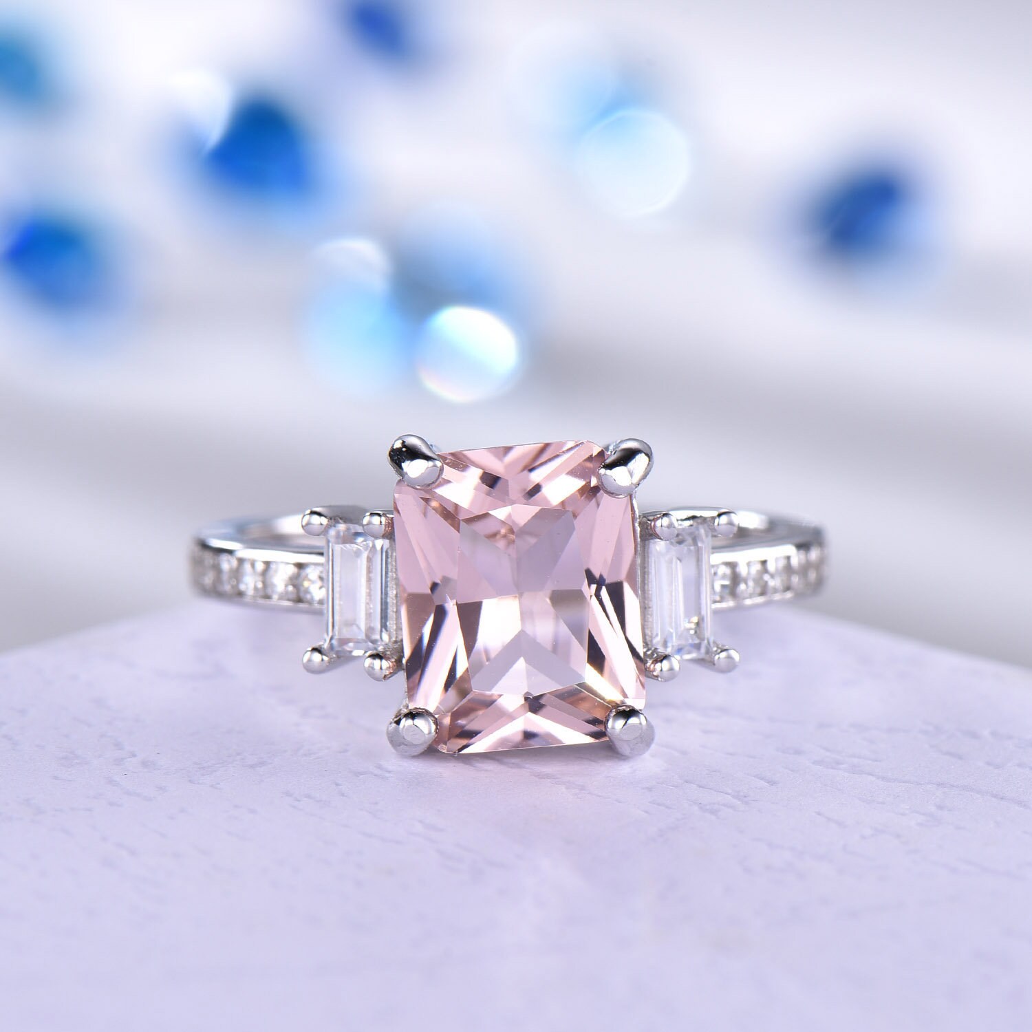 Pink Morganite Ring Women Sterling Silver Promise Ring Three - Etsy