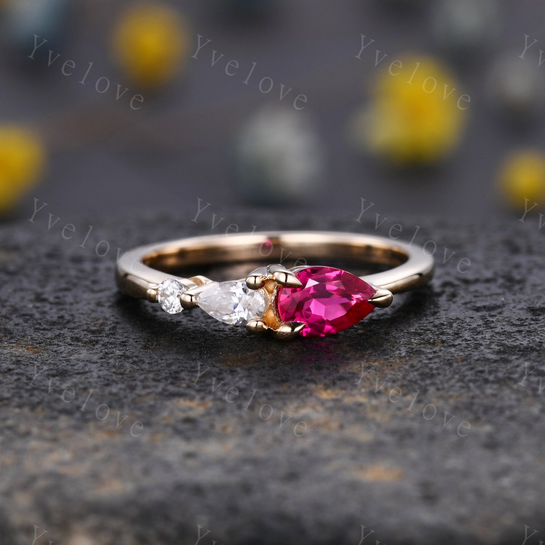 Vintage Red Ruby Ring Engagement Ring,pear Cut Gems,art Deco Moissanite ...