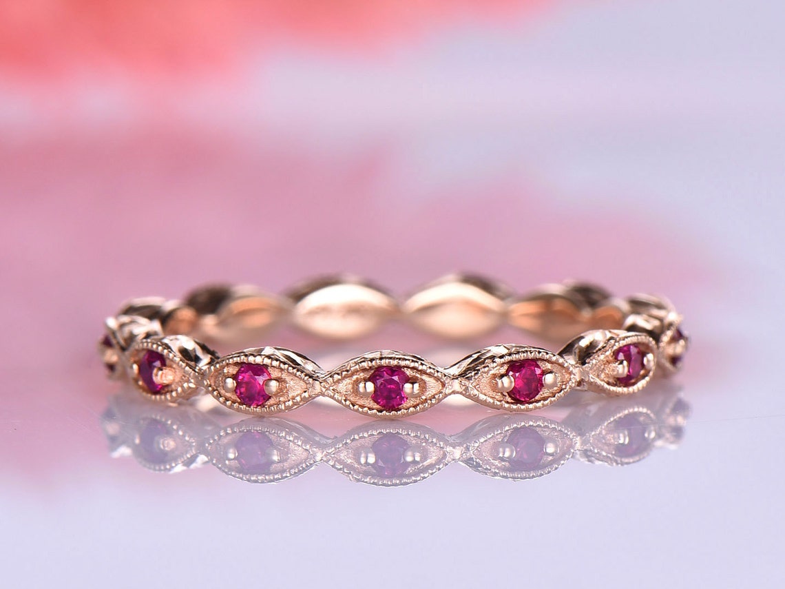 Rose Gold Ruby Wedding Band Full Eternity Ring Art Deco - Etsy