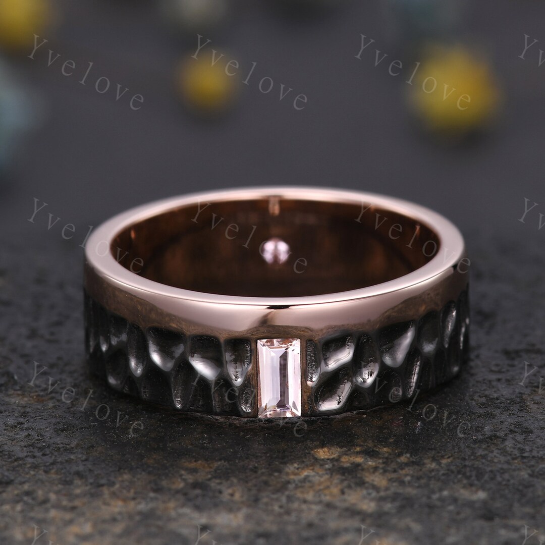 Antique Mens Morganite Wedding Band Baguette Cut Morganite Ring Rose ...