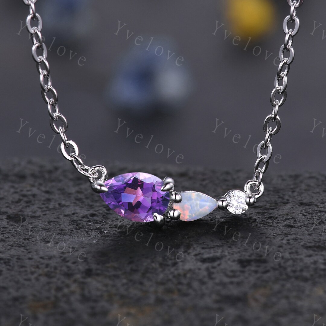 Unique Amethyst Opal Necklace,pear Cut Gems,art Deco Moissanite Diamond ...