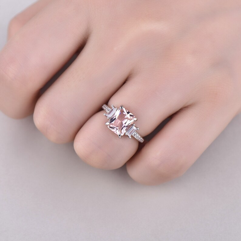 Pink Morganite Ring Women Sterling Silver Promise Ring Three | Etsy