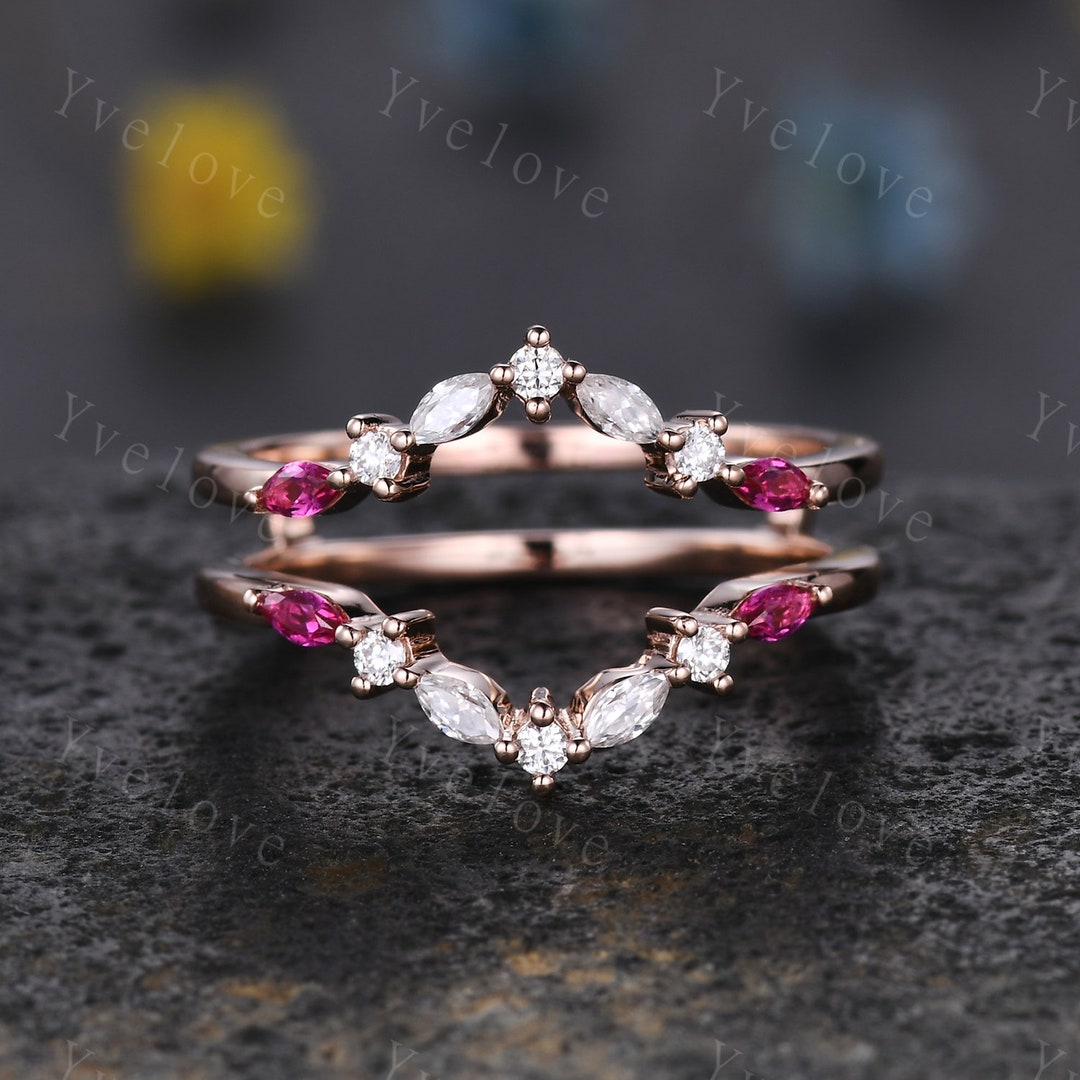 Unique Moissanite Ring,moissanite Ruby Engagement Ring,enhancer Wedding ...