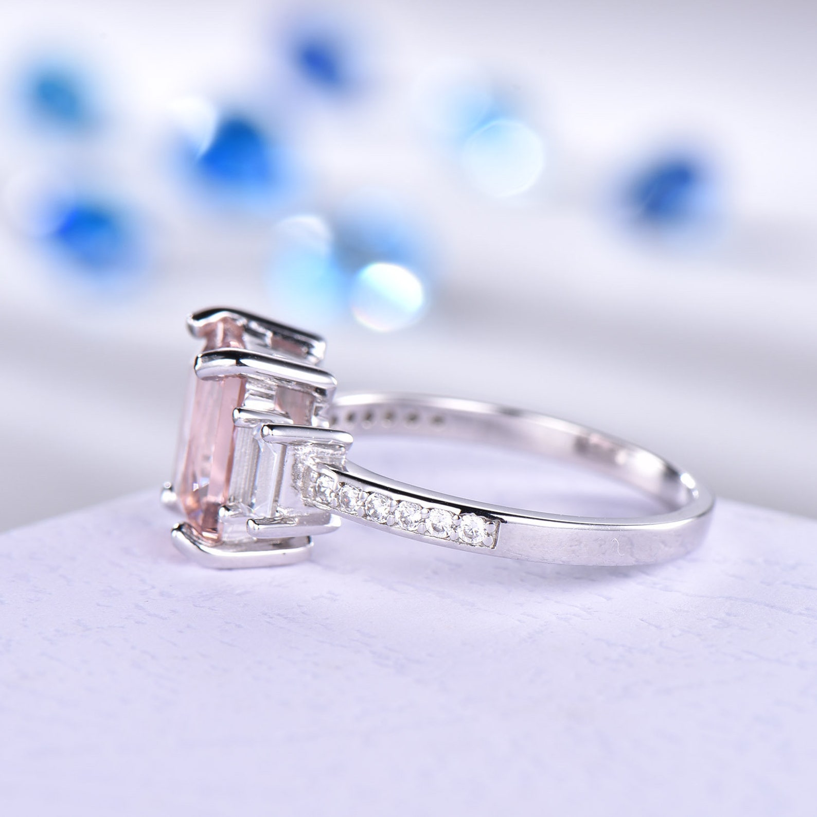 Pink Morganite Ring Women Sterling Silver Promise Ring Three - Etsy