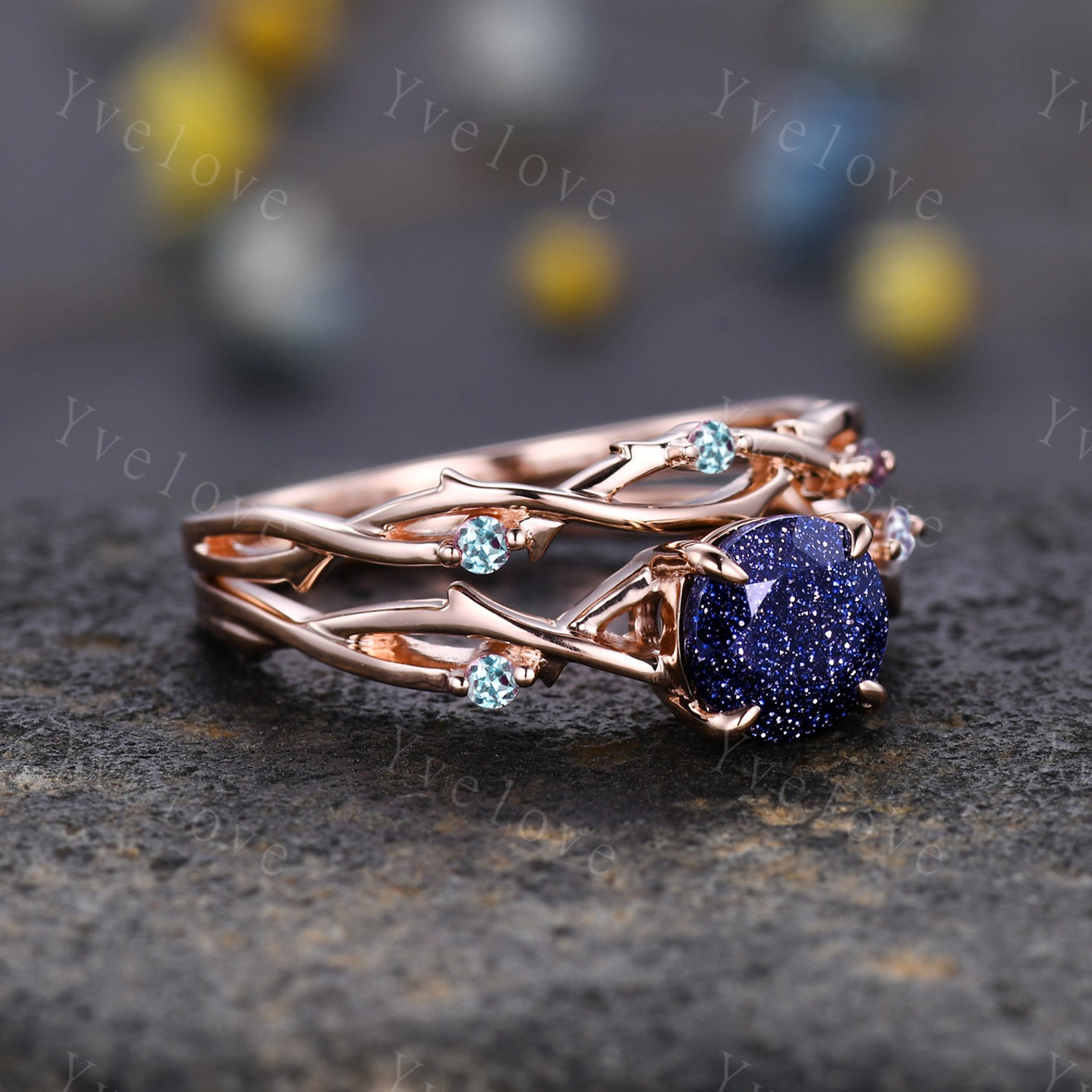 Twig Blue Sandstone Alexandrite Engagement Ringsandstone - Etsy