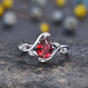 Retro Teardrop Red Garnet Ring,vintage Sterling Silver Ring Set,unique ...