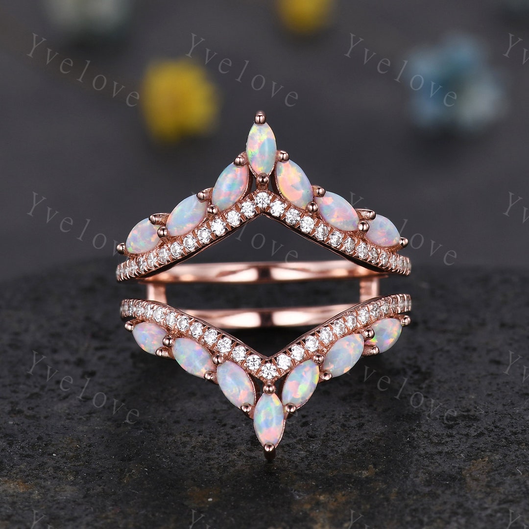 Unique White Opal Ring,opal Wedding Band,marquise Opal Enhancer Ring ...