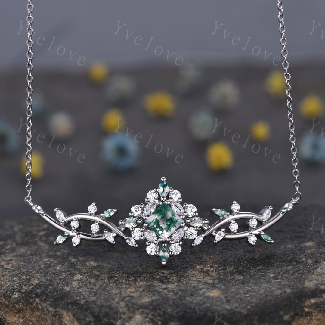 Unique Princess Shaped Moss Agate Pendant,cluster Green Agate Necklace ...