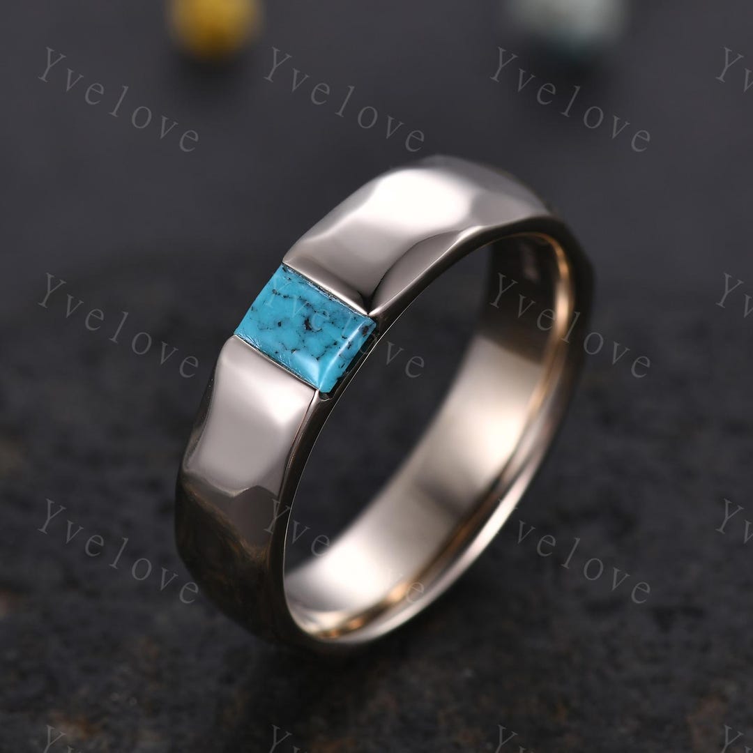 Ancient Mens Turquoise Wedding Band Baguette Cut Turquoise Band Unique ...
