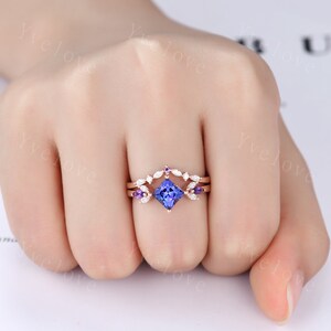 Vintage Princess Cut Tanzanite Engagement Ring Set Rose Gold - Etsy