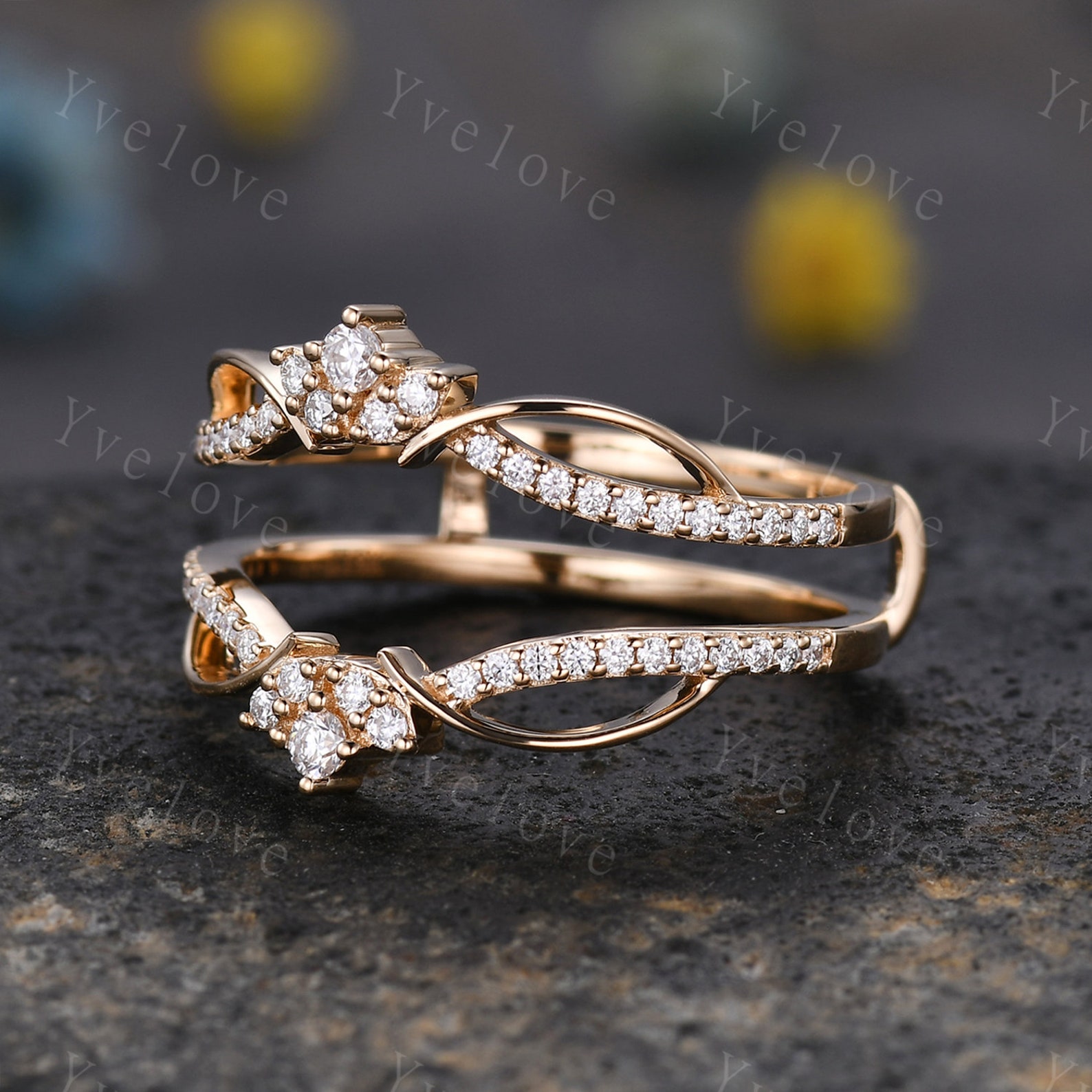 Diamond Enhancer Wedding Band,14k Solid Gold Ring,double Curved ...