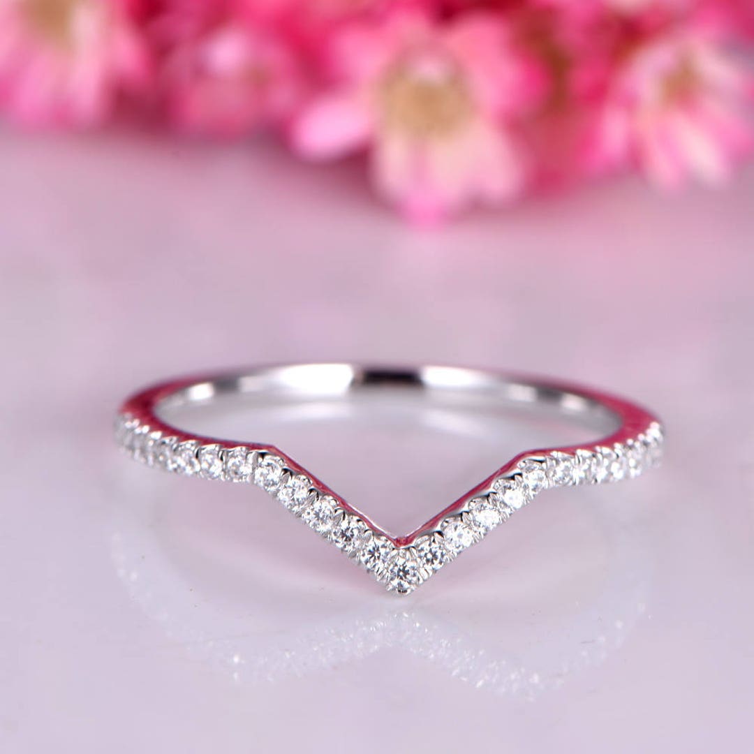 Curved V Diamond Wedding Band Half Eternity Ring Diamond Matching Band ...