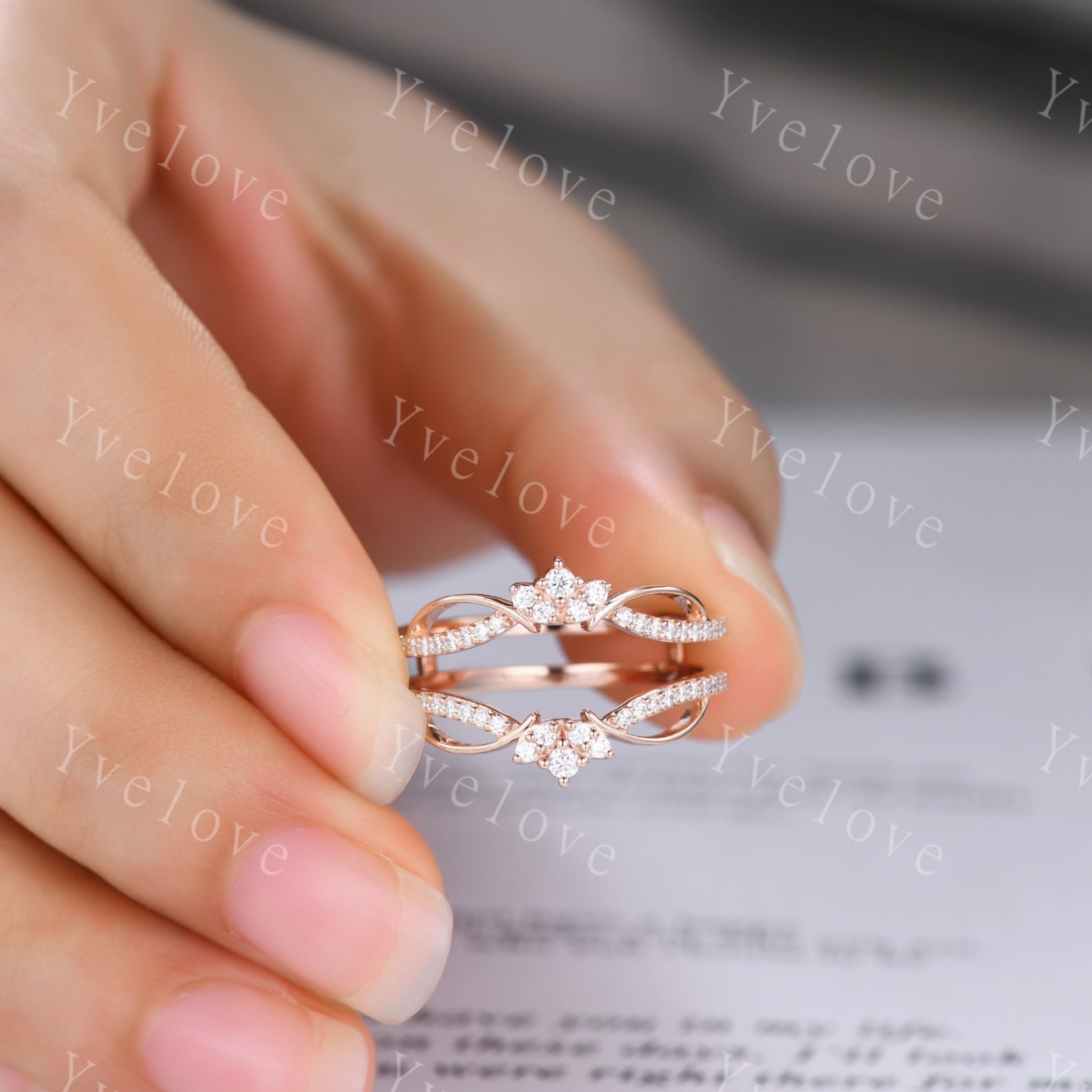 Diamond Enhancer Wedding Band,14k Solid Gold Ring,double Curved ...